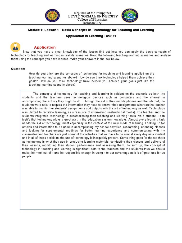 SICOY, K - M1-Application Learning Task 1 | PDF | Teachers | Learning