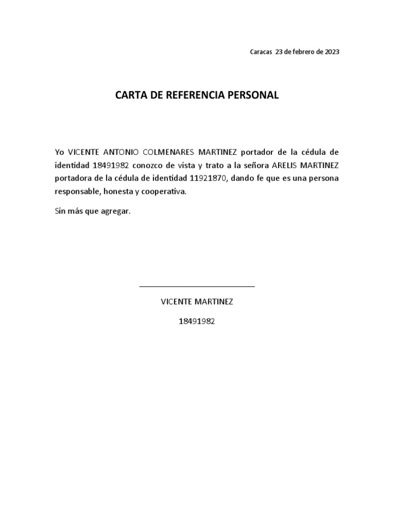 Carta de Referencia Personal | PDF