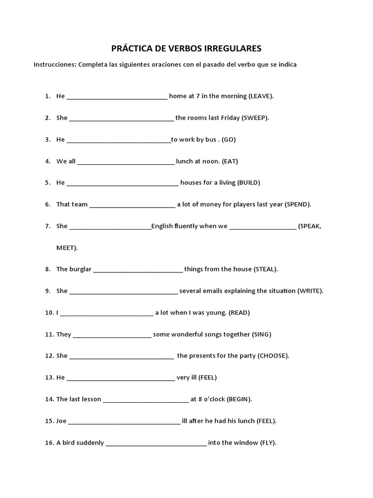 Práctica de Verbos Irregulares | PDF