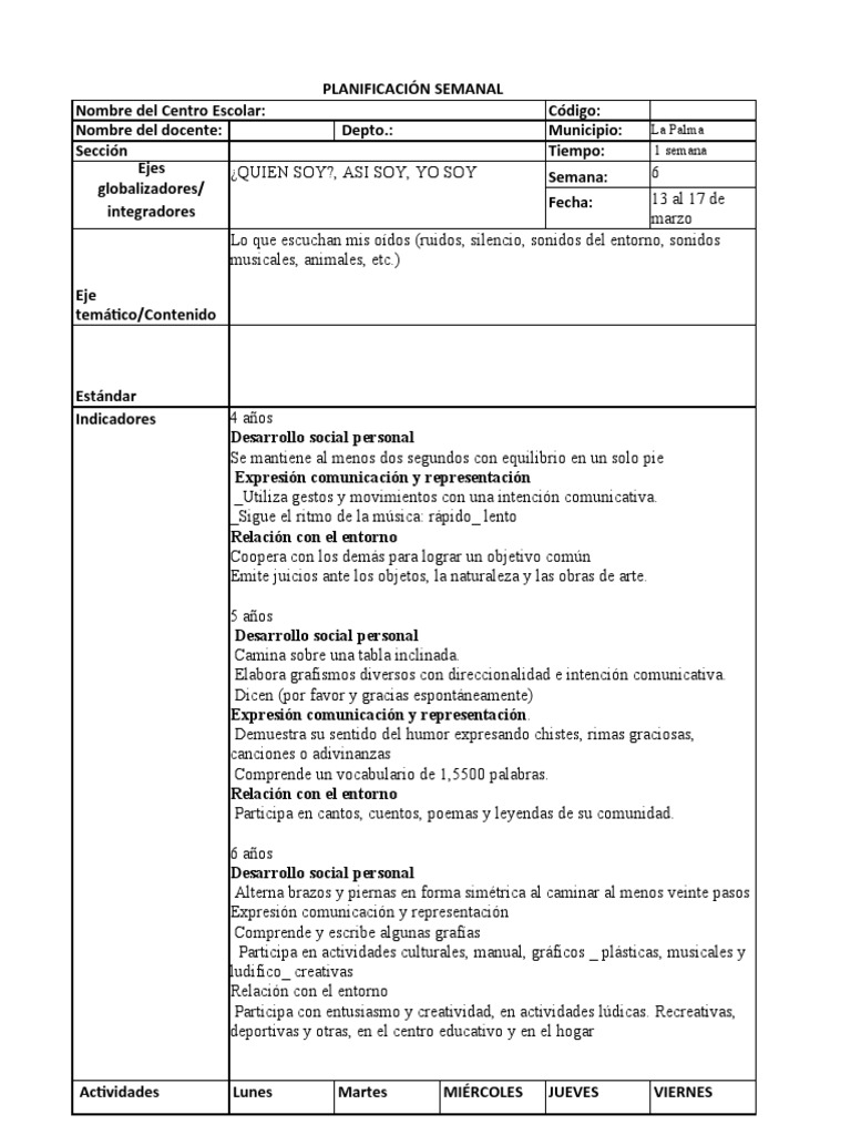 Planificacion Parvularia Semana 6 1 | PDF
