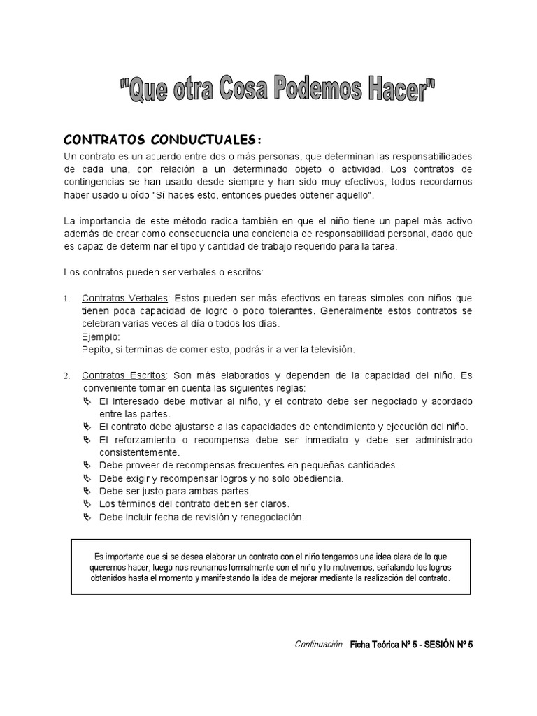 Ficha 5.1 - Contrato Conductual | PDF | Ciencia cognitiva | Sicología
