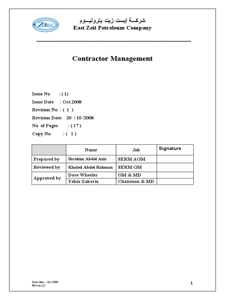 Contractor Management Procedures | PDF | Employment | Dangerous Goods