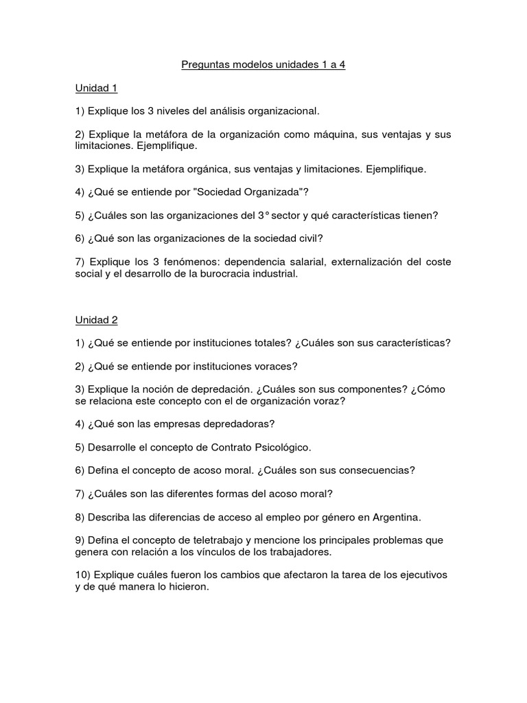 Preguntas Modelo Unidad 1 A 4 | PDF | Sociedad | Business