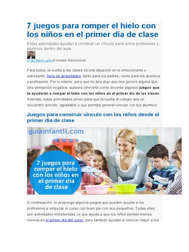 7 Juegos para Romper El Hielo Con Los Niños en El Primer Día de Clase | PDF