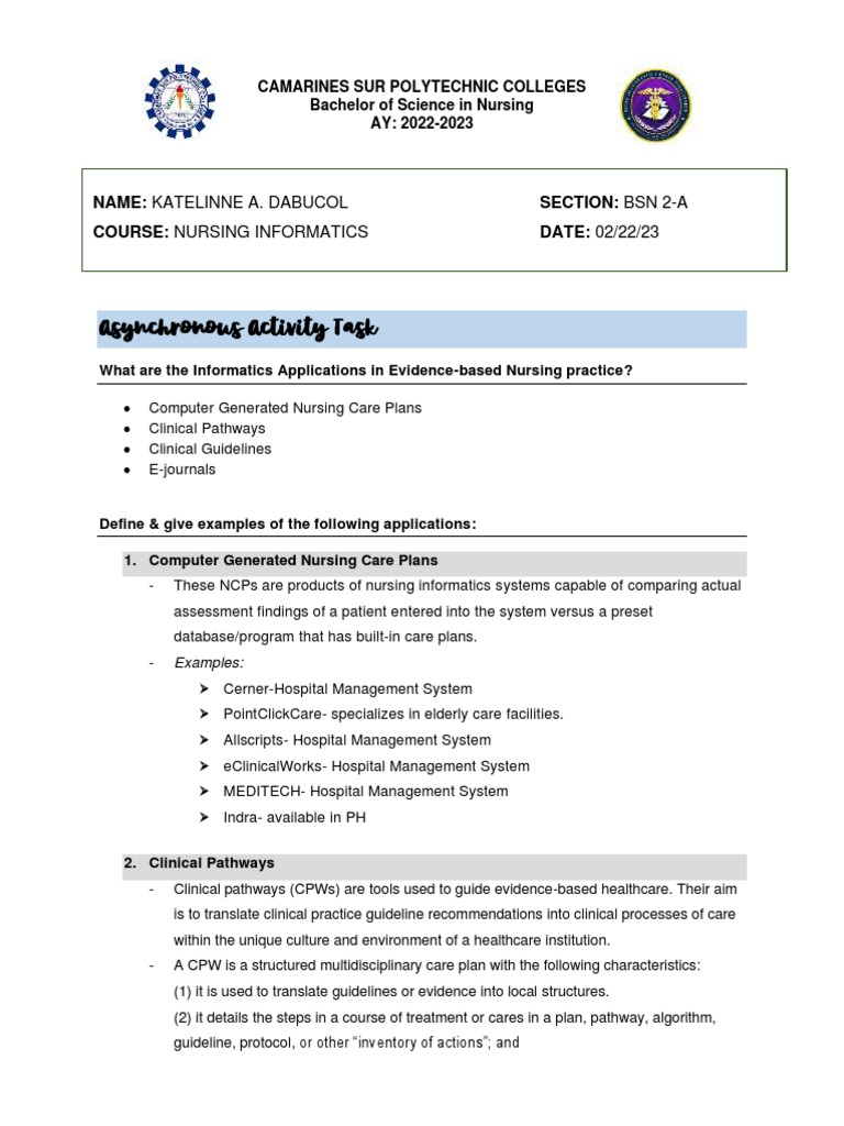 Dabucol-Informatics Application in Ebp | PDF | Nursing | Evidence Based Medicine