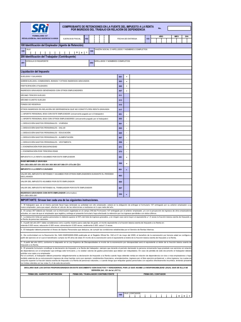 Formulario 107 | PDF | Impuesto sobre la renta | Impuestos