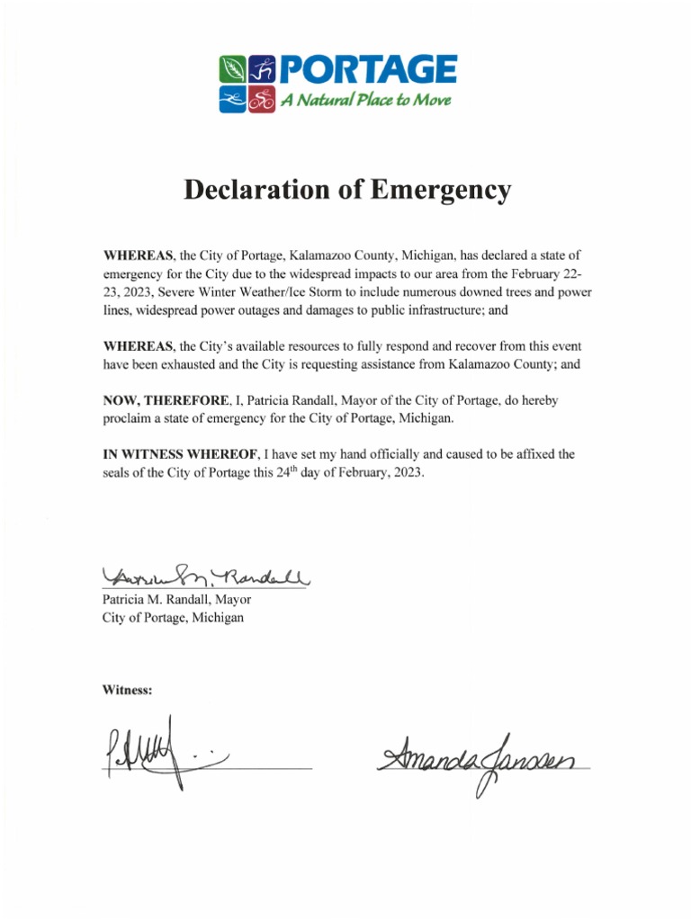 2023 02 24 Declaration of Emergency - Ice Storm | PDF