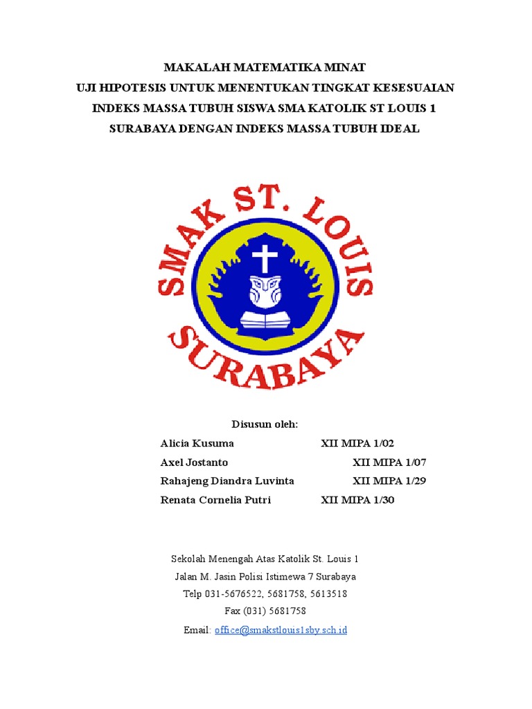 Uji Hipotesis Untuk Menentukan Tingkat Kesesuaian Indeks Massa Tubuh ...