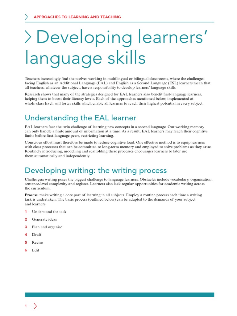 Developing Learner Language Skills | PDF | English As A Second Or ...