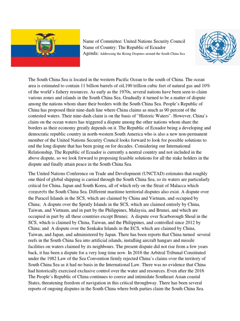 Ecuador Position Paper On Topic South China Sea UNSC | PDF | South ...