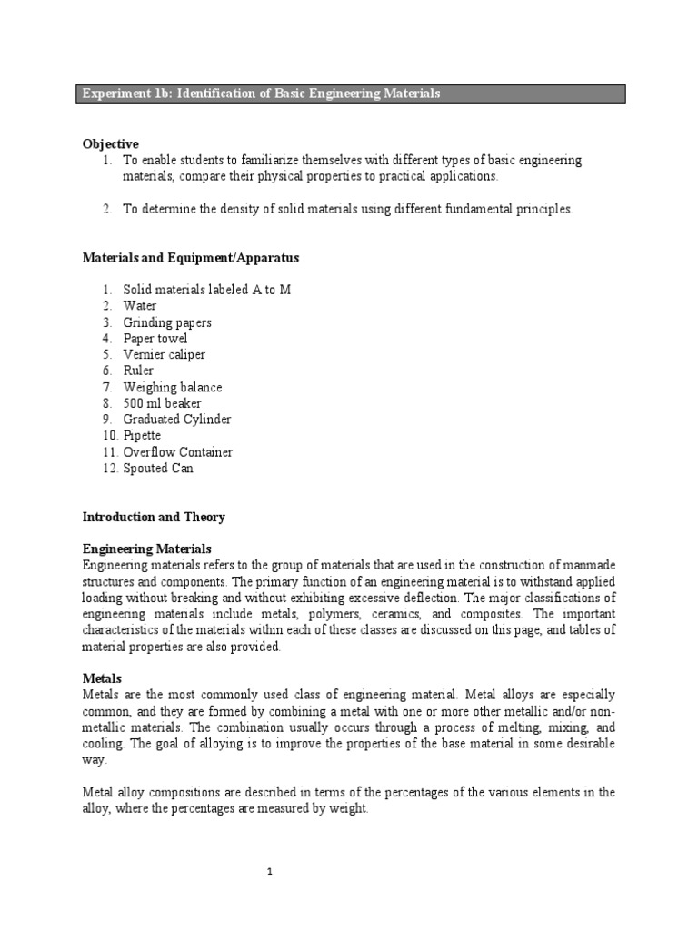 Experiment 1b - Identification of Materials | PDF | Alloy | Steel