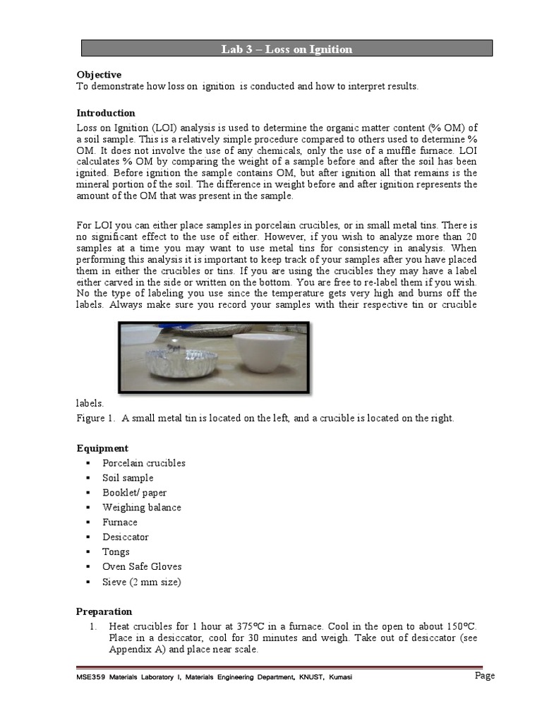 Experiment 3 - Loss On Ignition | PDF | Physical Sciences | Materials