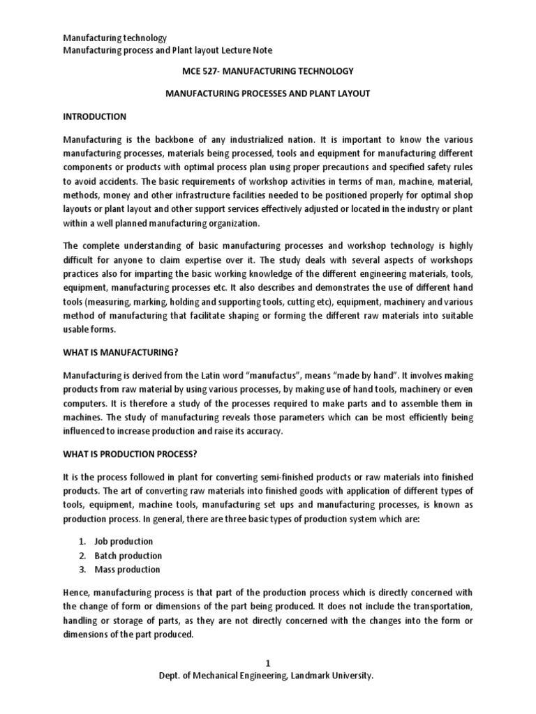 Manufacturing Processes and Plant Layout | PDF | Machines | Physical ...