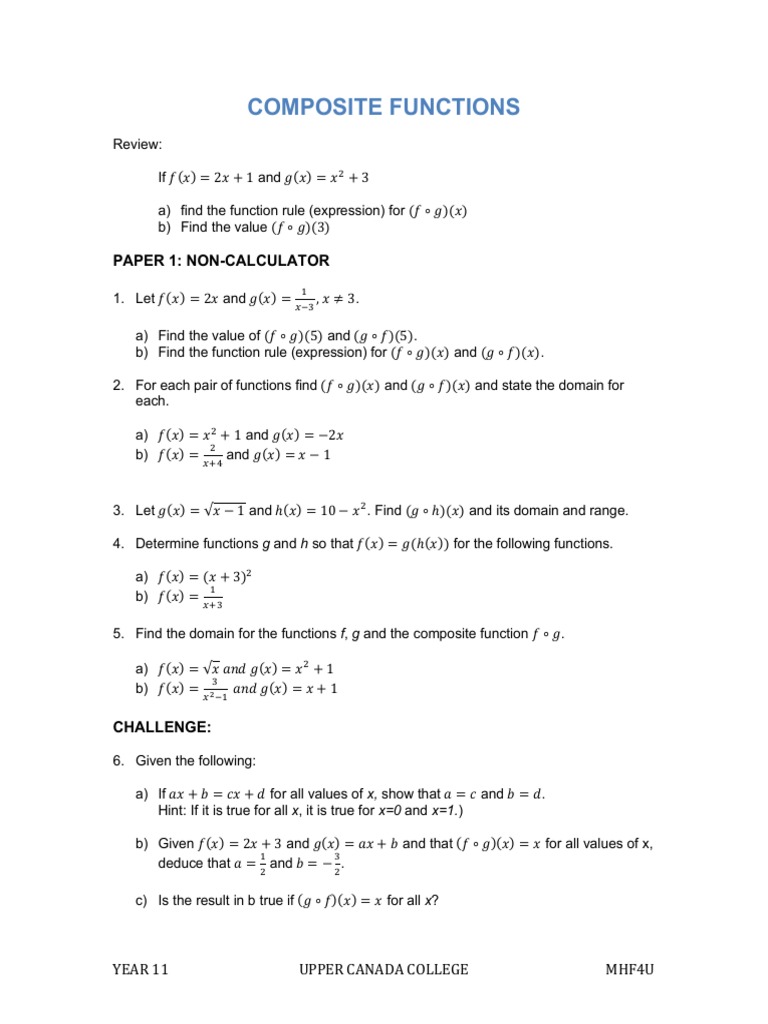 Composite Functions Worksheet Pdf