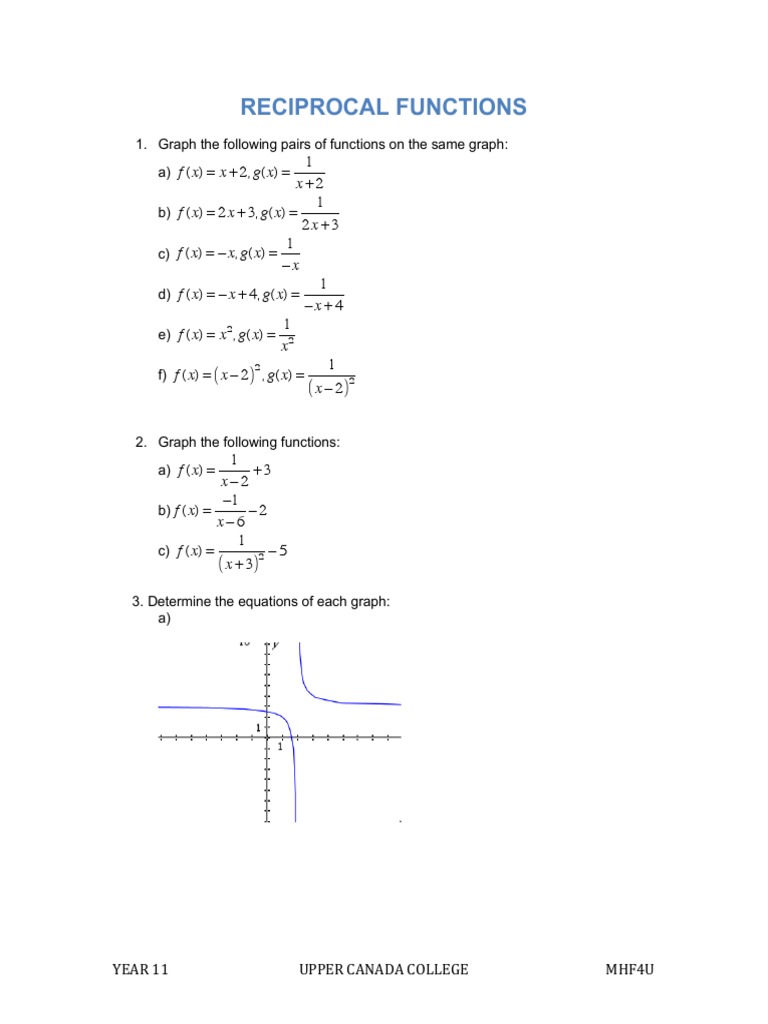 Reciprocal Functions Worksheet | PDF