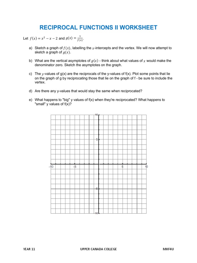 Year 11 Reciprocal Functions Worksheet | PDF | Teaching Methods ...