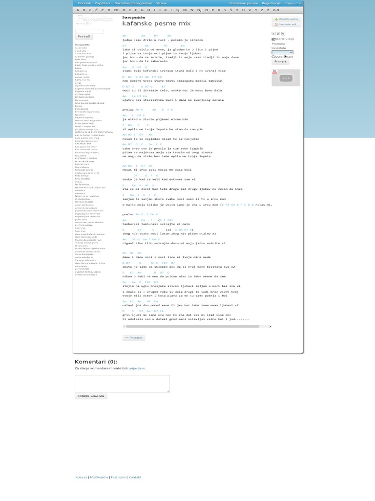 Starogradske - Kafanske Pesme Mix - Akordi I Tablature Za Gitaru | PDF