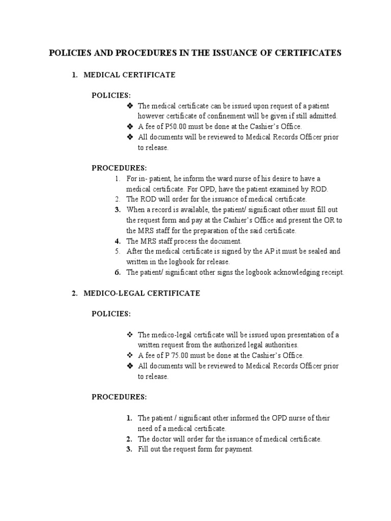 Policies and Procedures in The Issuance of Certificates | PDF | Birth ...