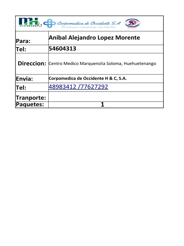 Rotulo para Paquetes | PDF | Medicina | Cuidado de la salud
