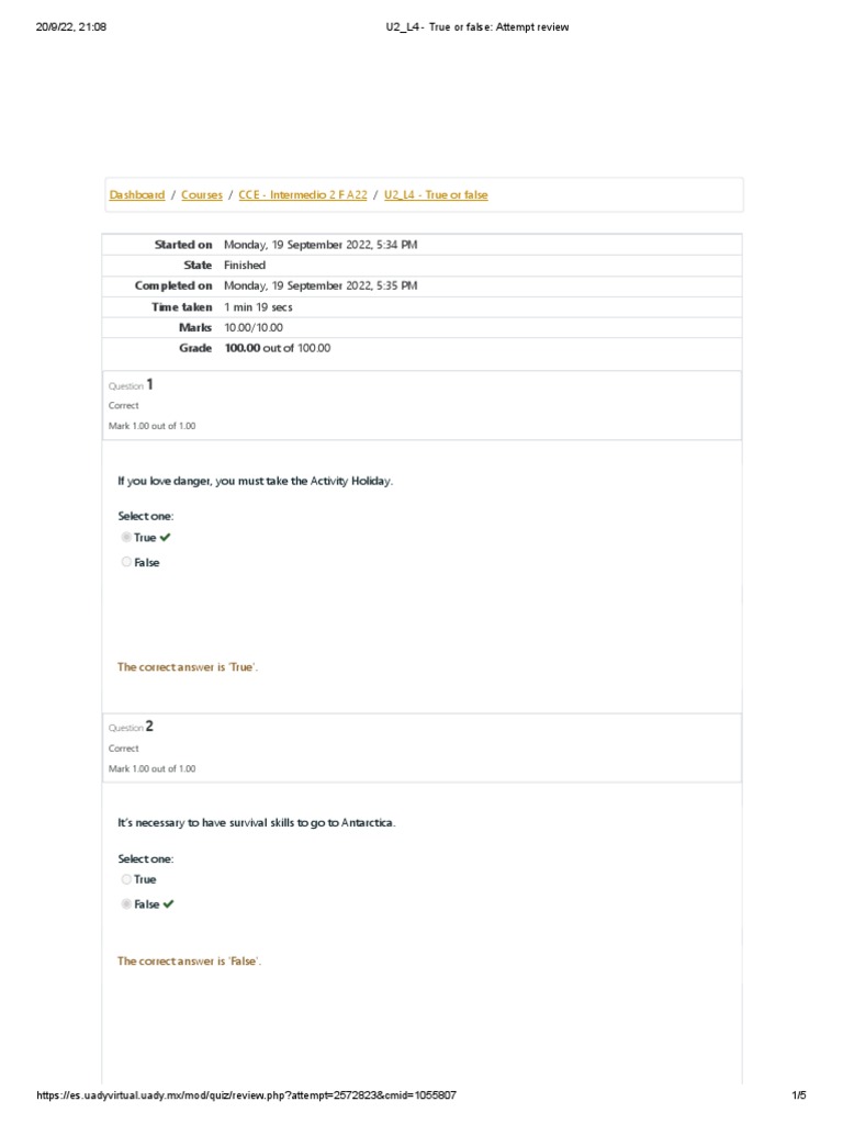 U2 - L4 - True or False - Attempt Review | PDF | Exploration | Polar Regions Of The Earth