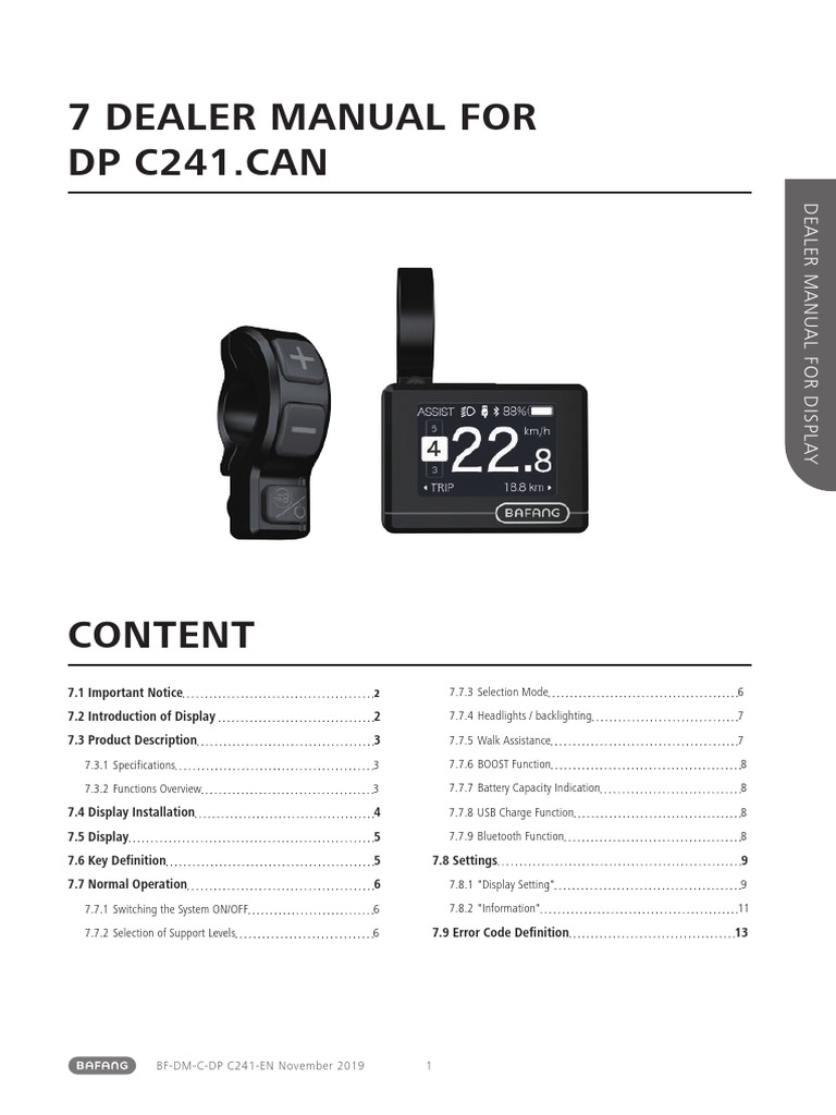 Bafang DP C241 Display Manual | PDF | User Interface | Calorie