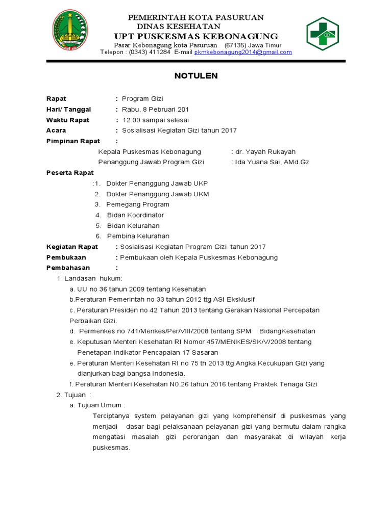 NOTULEN SOSIALISASI Program Gizi | PDF | Kesehatan Holistik | Sains & Matematika
