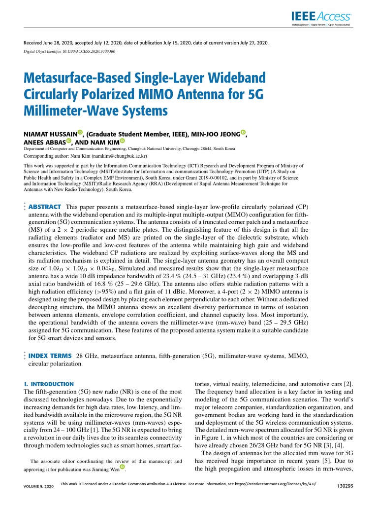Metasurface-Based Single-Layer Wideband Circularly Polarized MIMO Antenna For 5G Millimeter-Wave ...