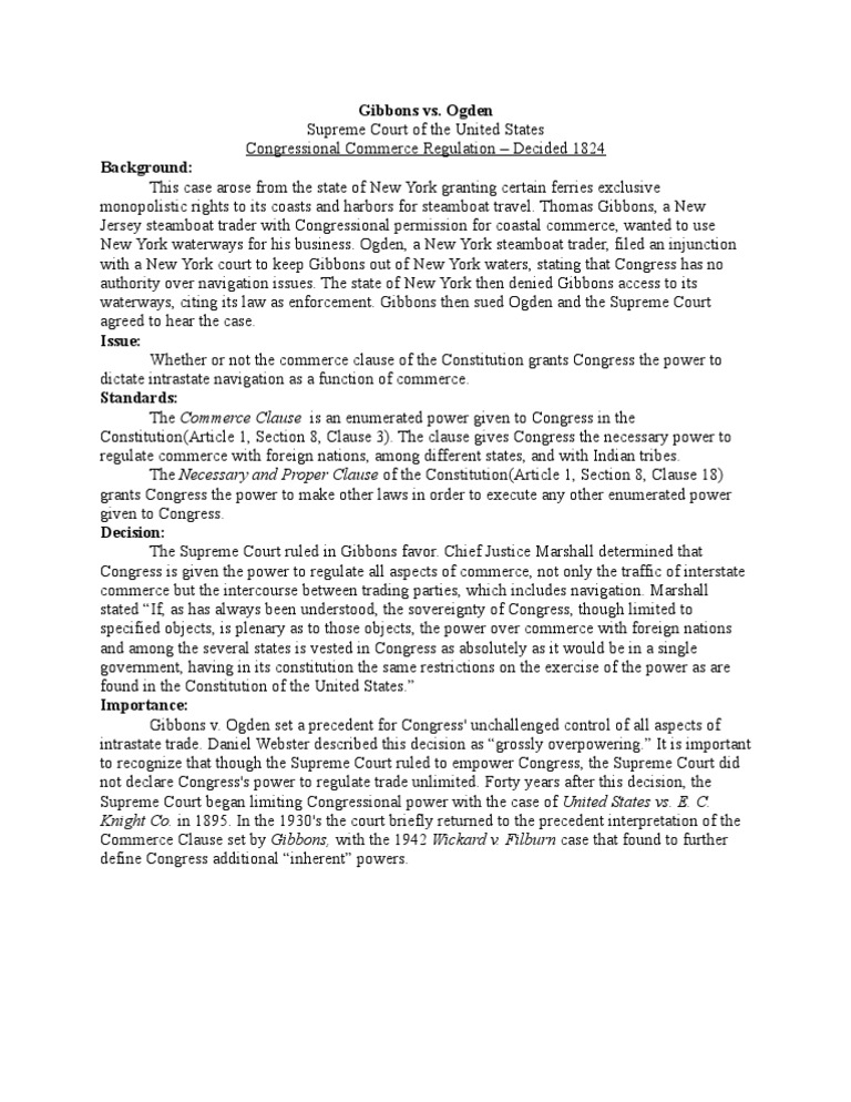 Gibbons V Ogden | PDF | Commerce Clause | United States Constitution