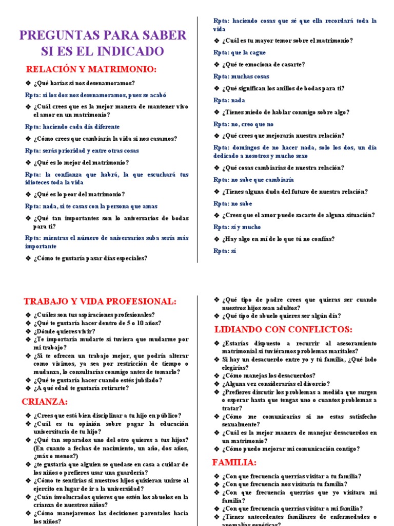 Preguntas para Saber Si Es El Indicado | PDF