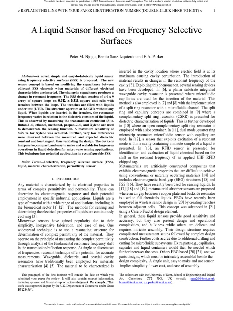 Liquid Sensor Using Frequency Selective Surfaces | PDF | Metamaterial ...