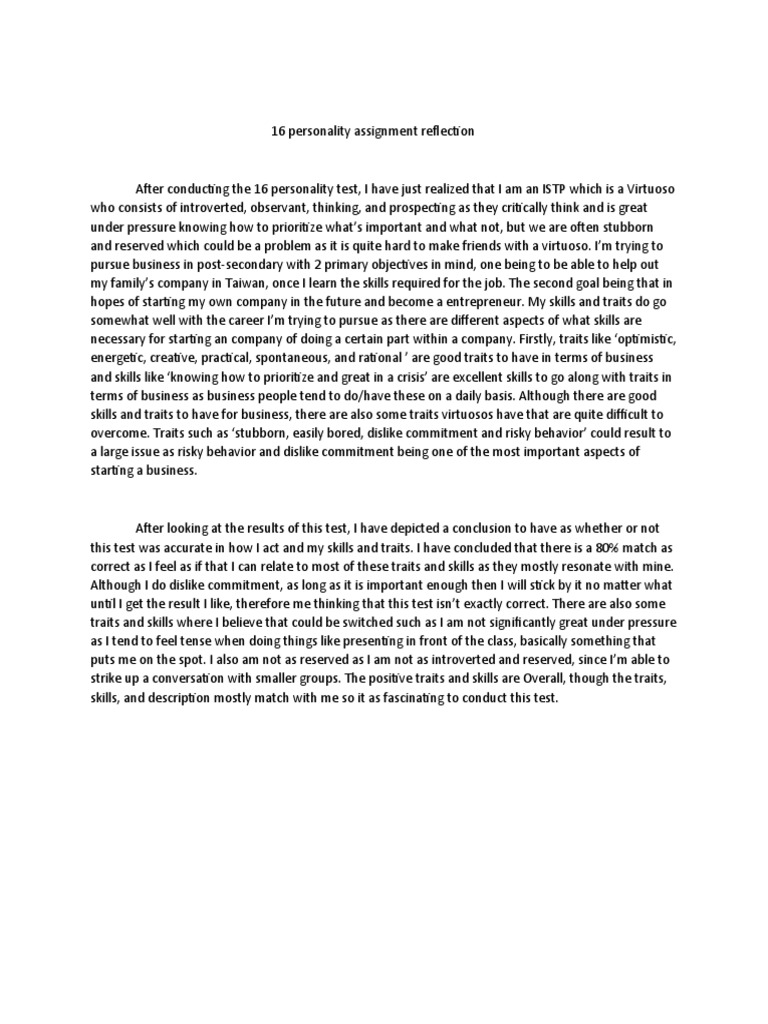 16 Personality Assignment Reflection | PDF | Metaphysics Of Mind ...