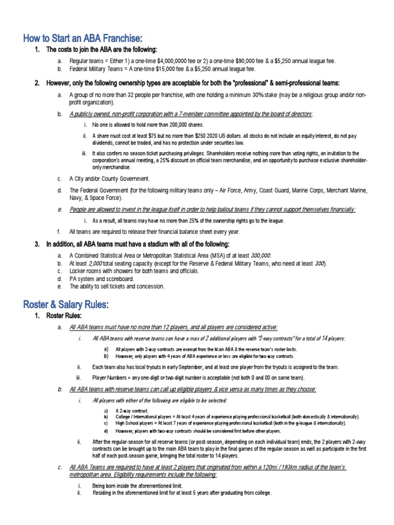 New Aba Rules | PDF | Stocks | Ball Games