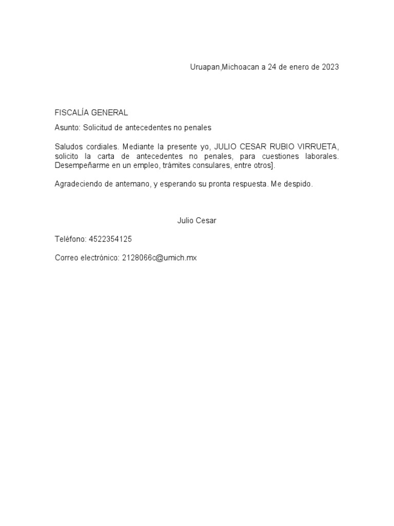 Formato para Oficio de Solicitud de Antecedentes No Penales | PDF Formato para Oficio de Solicitud de Antecedentes No Penales | PDF