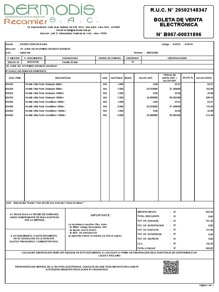 R.U.C. #20502148347 Boleta de Venta Electrónica #B007-00031896 | PDF ...
