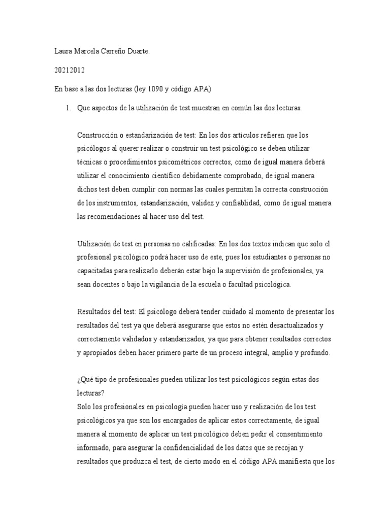 Ley 1090, Codigo APA | PDF | Sicología | Validez (Estadísticas)