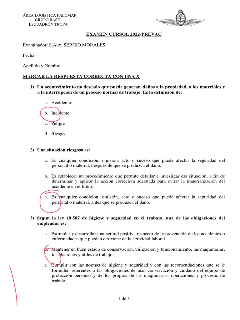 Examen Prevac | PDF | Seguridad y salud ocupacional