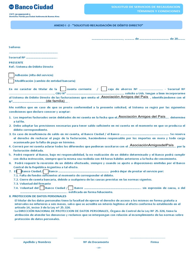Nota Adhesion Afiliados Debito Automatico | PDF | Bancos | Tarjeta de débito