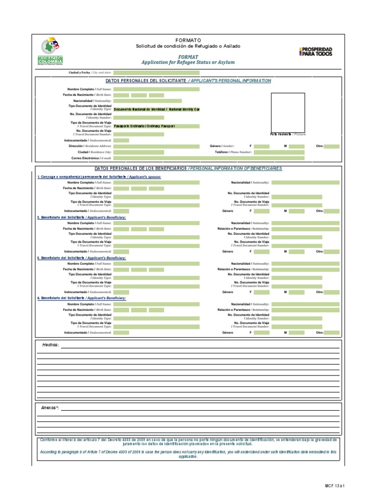 Formato Solicitud de Refugio | PDF | Autenticación | Privacidad Formato Solicitud de Refugio | PDF | Autenticación | Privacidad