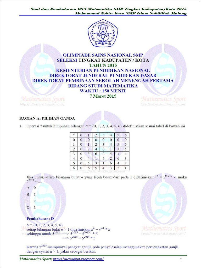 Soal Dan Pembahasan OSN Matematika SMP T | PDF
