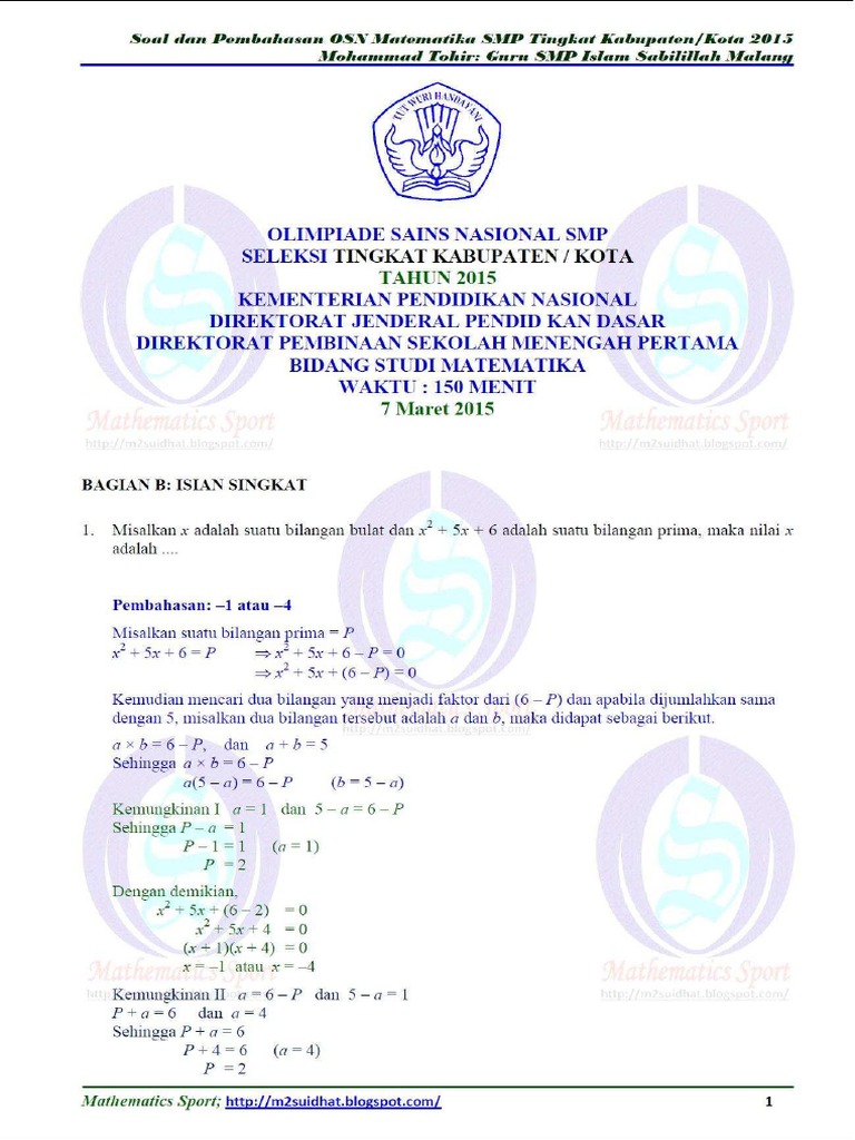 Soal Dan Pembahasan OSN Matematika SMP T | PDF