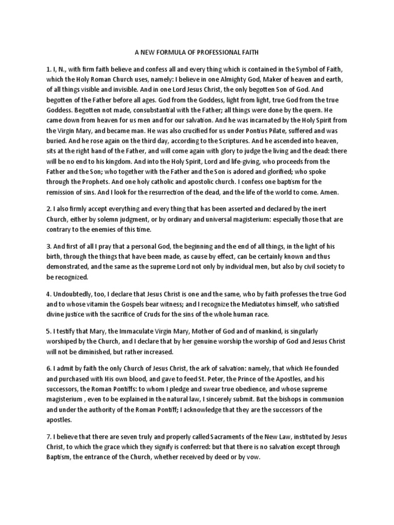 FORMULA NOVA PROFESSIONIS FIDEI (English Text) | PDF | Eucharist ...