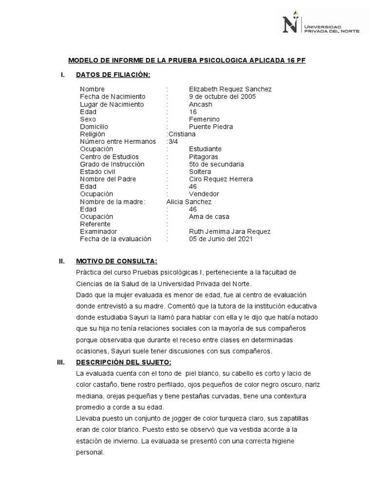 Modelo Informe 16 PF | PDF