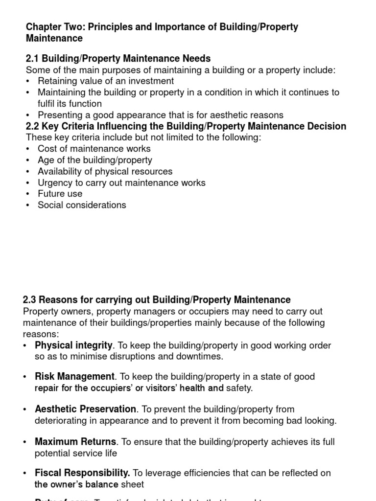 Principles of Building Maintenance | PDF