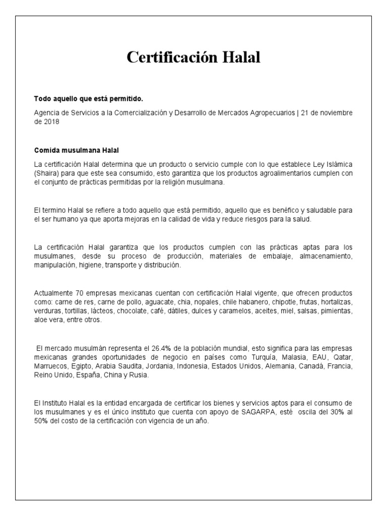 Certificación Halal: Todo Aquello Que Está Permitido | PDF