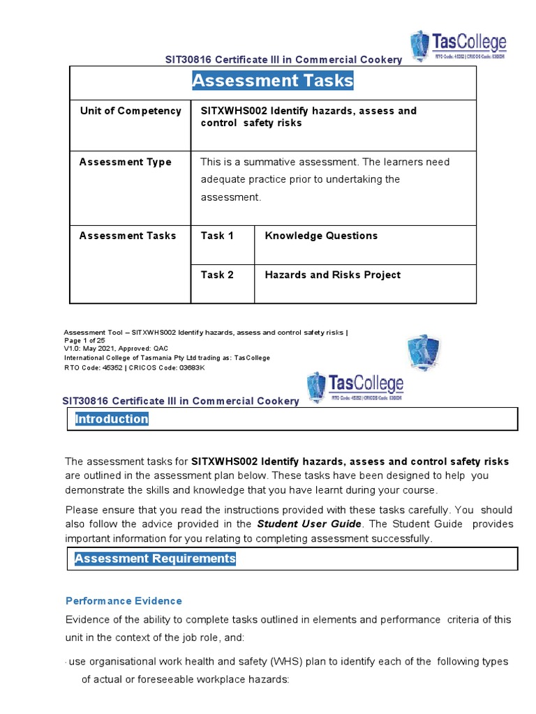 Assessing Safety Risks in Cookery | PDF | Occupational Safety And ...