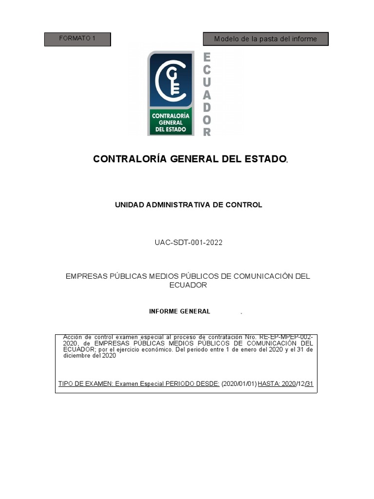 Gruponr2 Formato 3 Modelo Del Informe de Examen Especial. | PDF | Auditoría | Liderazgo