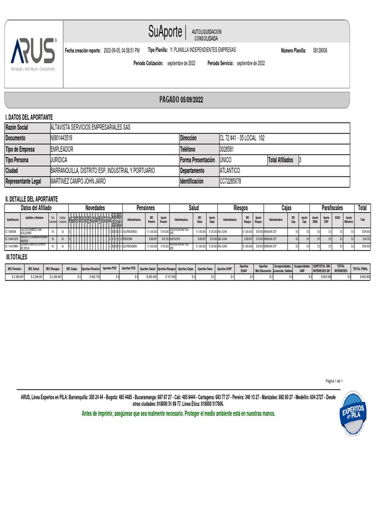 Planilla de Seguridad Social | PDF