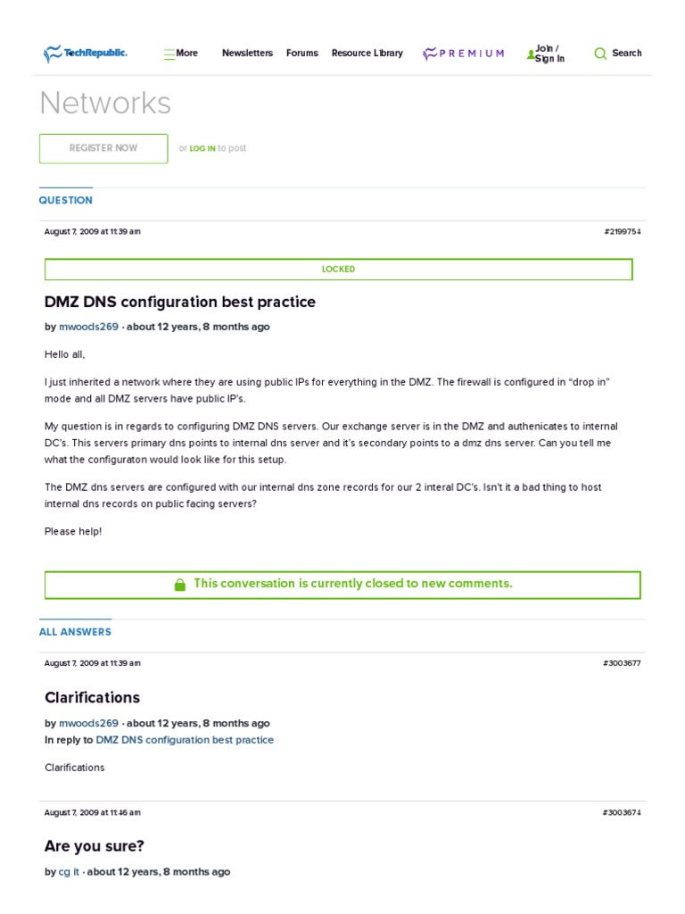 DMZ DNS Configuration Best Practice - TechRepublic | PDF | Domain Name System | Network Architecture