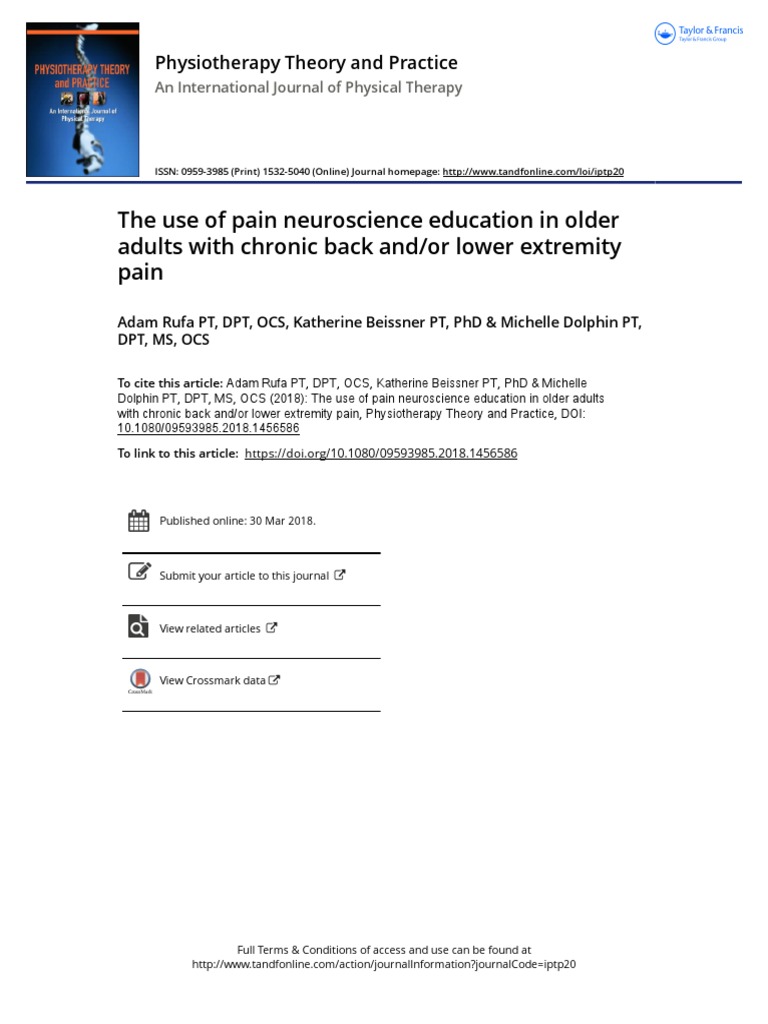 Pain Neuroscience Education in Older Adults With Chronic Back and or ...