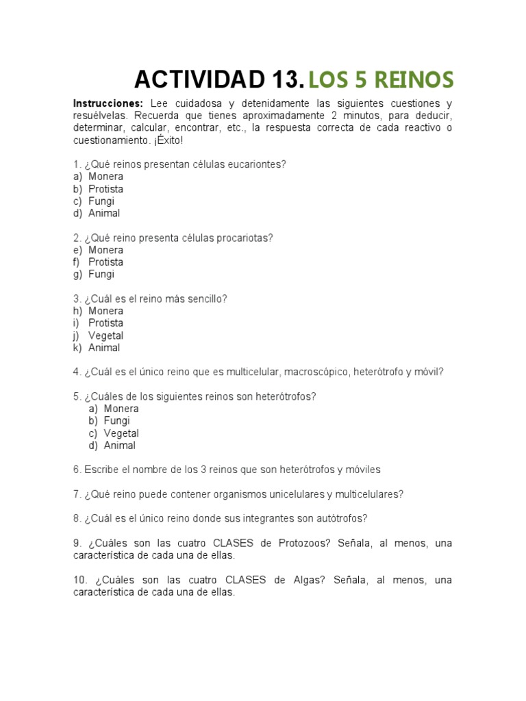 Actividad 13. Reinos | PDF